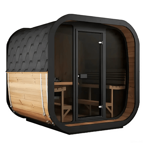 SaunaLife CL7G 6-Person Outdoor Cube Cabin Sauna with Full Glass Front ...